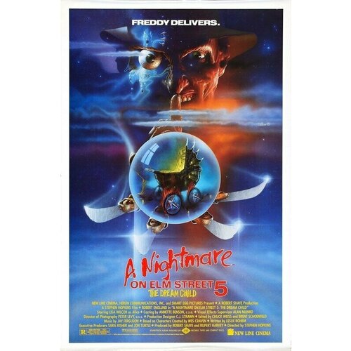 Плакат, постер на холсте Кошмар на улице Вязов 5: Дитя сна (A Nightmare on Elm Street The Dream Child), Стивен Хопкинс. Размер 60 х 84 см