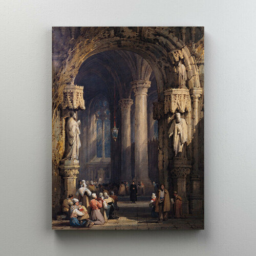 Интерьерная картина на холсте "Средневековое искусство - Интерьер собора" размер 22x30 см