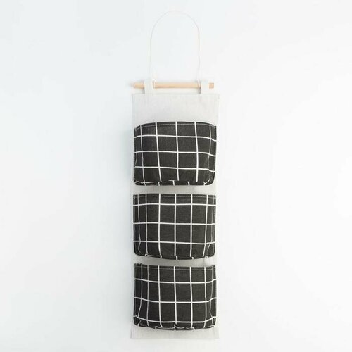 Органайзер подвесной с карманами Доляна «Клетка», 3 отделения, 57×19 см, цвет чёрный