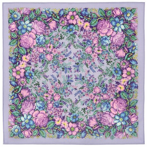 Платок Павловопосадская платочная мануфактура,72х72 см, розовый, фиолетовый