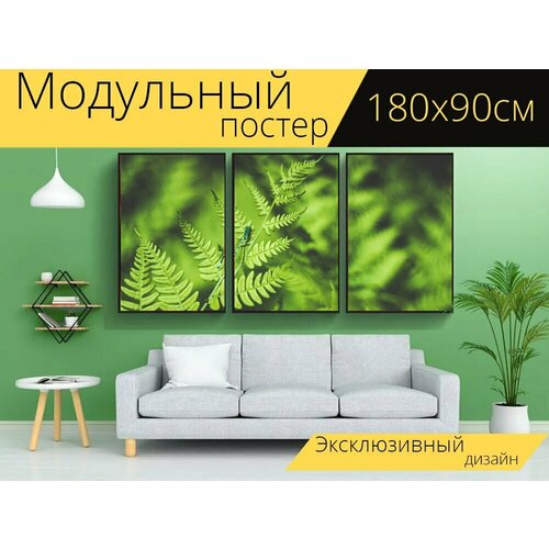 Модульный постер "Стрекоза, природа, зеленый" 180 x 90 см. для интерьера