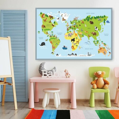 Постер интерьерный Карта Мира для детской 70х50 см в тубусе ПолиЦентр