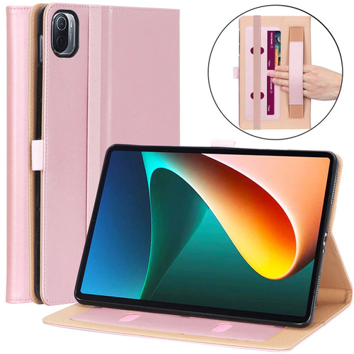 Чехол бизнес класса MyPads Prestige для Xiaomi Mi Pad 5 / Mi Pad 5 Pro 11 с визитницей и держателем для руки розовый натуральная кожа
