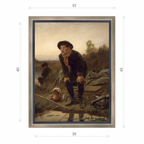 Картина Василия Перова Рыболов 1871 (Третьяковская галерея) Матовый холст в раме 45х35 см