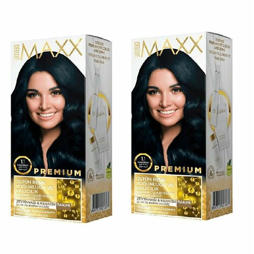 Maxx deluxe Набор для окрашивания волос PREMIUM HAIR DYE KIT, 1.1 Иссиня черный, 2 уп