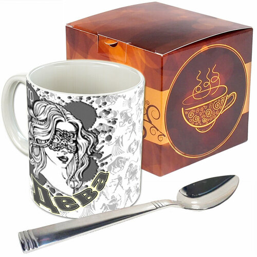 Кружка с ложкой в подарочной коробке "Дева", классическая, для чая и кофе, керамика, 330 мл