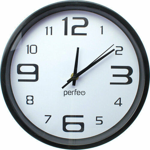 Часы настенные Perfeo d250мм PF-WC-002, черный корпус, белый циферблат