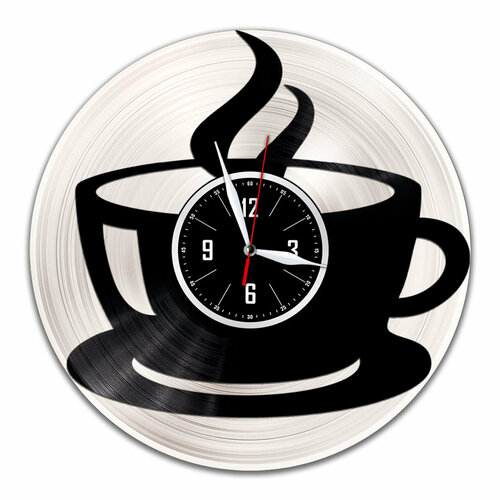 Кофе - настенные часы из виниловой пластинки (с серебряной подложкой)