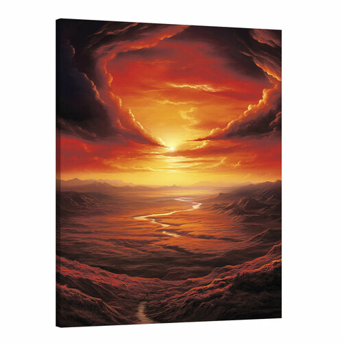 Интерьерная картина 50х70 "Пейзаж с полями и небом"