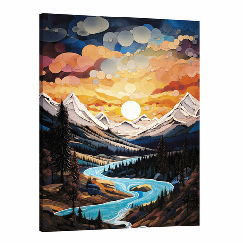Интерьерная картина 50х70 "Горы и рассвет: начало нового дня"