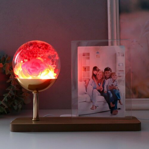 Фоторамка дерево 9х13 см с подсветкой "Розы в шаре на подставке" USB 25,8х9,5х18 см (комплект из 2 шт)