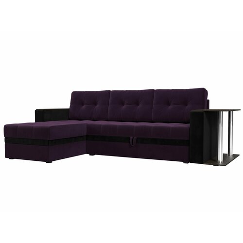 Угловой диван Лига Диванов Атланта М левый угол Велюр диван фиолетовый/компонент черный/вставка черная