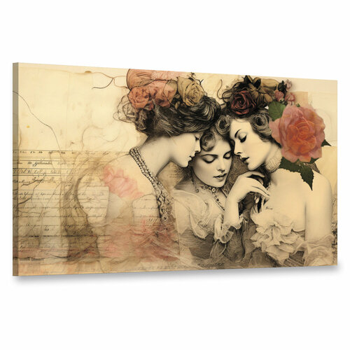 Интерьерная картина 100х60 "Девушки и розы"
