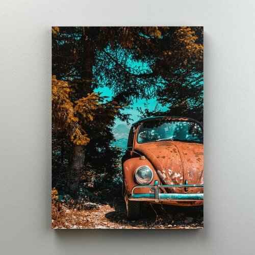 Интерьерная картина на холсте "Старенький Volkswagen Жук на природе у деревьев" размер 22x30 см