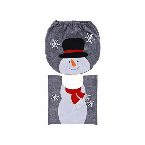 Декоративный комплект для туалета новогодняя улыбка - снеговик (коврик+чехол на крышку), текстиль, Koopman International