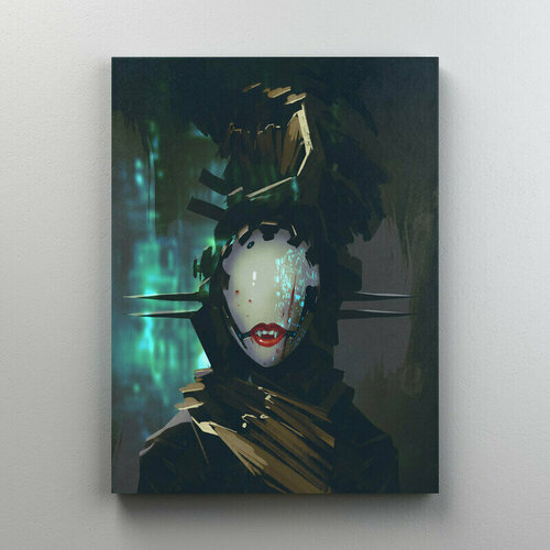Интерьерная картина на холсте "Женщина-робот с искусственным лицом футуристическая концепция" размер 45x60 см