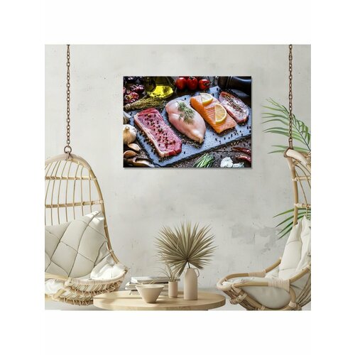 Картина на холсте с подрамником мясо и рыба 50х70