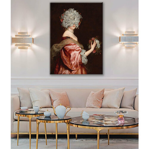 Картина/Картина на холсте/Картина на холсте для интерьера/ АРТ Женщина с цветами в руках и на голове - 2 60х80
