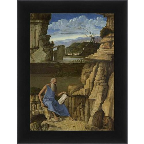 Плакат, постер на холсте Saint Jerome reading in a Landscape. Джованни Беллини. Размер 21 на 30 см