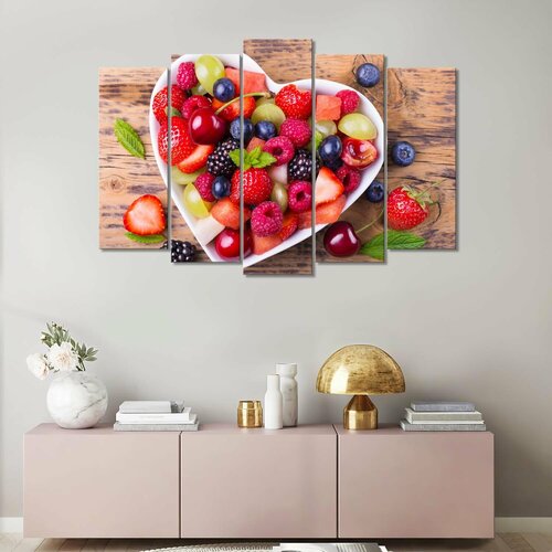 Модульная картина/Модульная картина на холсте/Модульная картина в подарок/милая тарелка с ягодами-nice plate with berries 150х100