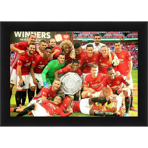 Плакат, постер на бумаге Победа в суперкубке Англии. ФК Манчестер Юнайтед. Размер 21 х 30 см