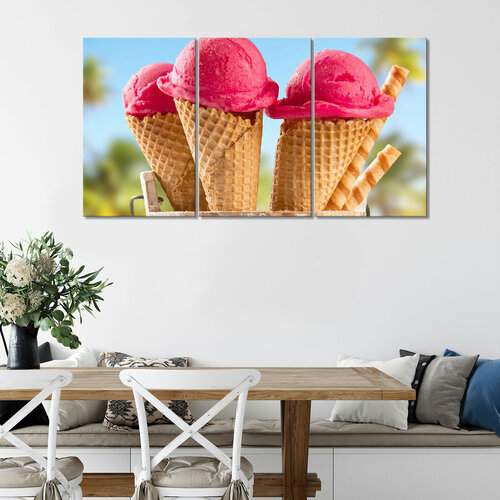 Модульная картина/Модульная картина на холсте/Модульная картина в подарок/Pink ice-cream/Розовое мороженое 90х50