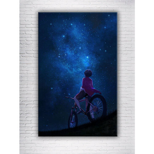 Картина/Картина на холсте/Картина на холсте для интерьера/ Картина на стену/ Картина в подарок для дома/- звездное небо и велосипед 40х60