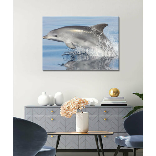 Картина - дельфин, экзотический дельфин, живая природа, дельфин в море (5) 30х40