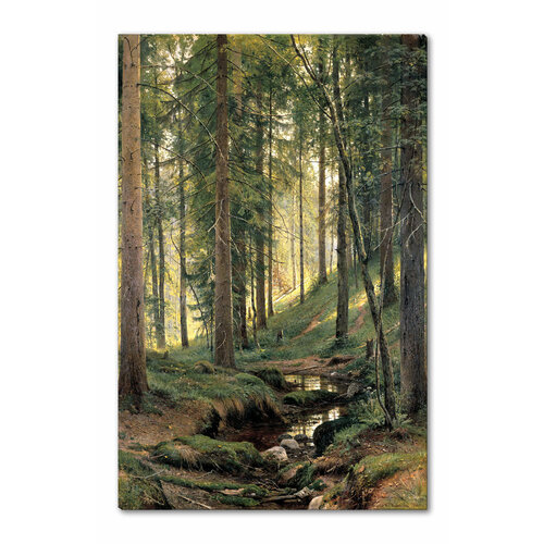 Картина для интерьера на натуральном холсте, "Ручей в лесу (на косогоре)", 80х123, без подрамника