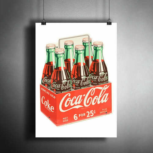 Постер плакат для интерьера "Винтажный постер: напиток Coca-Cola (Кока-Кола)" / Декор дома, офиса, комнаты, квартиры A3 (297 x 420 мм)