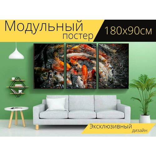 Модульный постер "Рыбы, карп, кои" 180 x 90 см. для интерьера