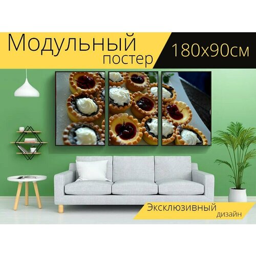 Модульный постер "Сладости, еда, десерты" 180 x 90 см. для интерьера