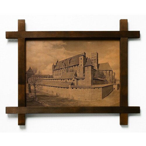 Картина Замок Мариенбург, Польша, гравировка на натуральной коже, в деревянной раме, подарок, BoomGift