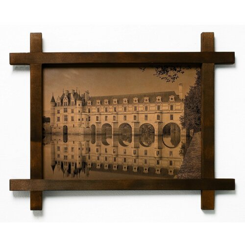 Картина Замок Шенонсо во Франции, гравировка на натуральной коже, в деревянной раме, подарок, BoomGift