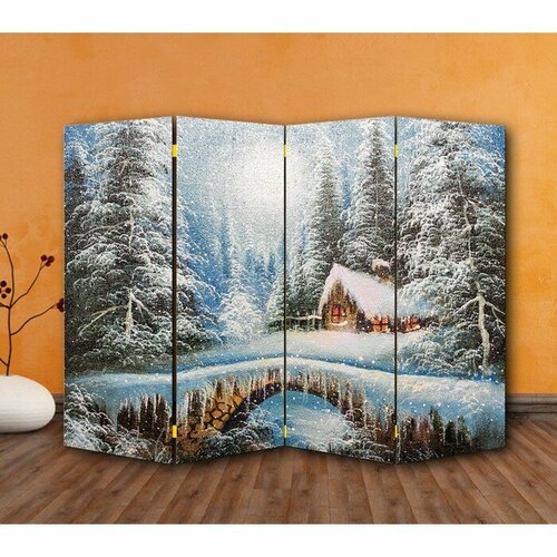 Дарим Красиво Ширма "Картина маслом. Зимний лес", двухсторонняя, 200 х 160 см