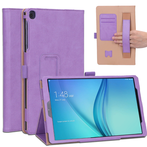 Защитный чехол бизнес класса MyPads для Samsung Galaxy Tab A8 10.5 2021 (X200N/X205/SM-X200) с визитницей и держателем для руки сиреневый натуральн.