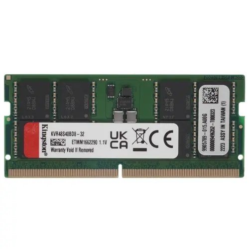 Kingston Оперативная память Kingston DDR5 32GB 4800MT/s SODIMM CL40 2RX8 1.1V 262-pin 16Gbit