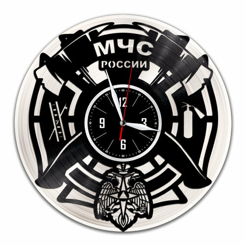 МЧС России - настенные часы из виниловой пластинки (с серебряной подложкой)