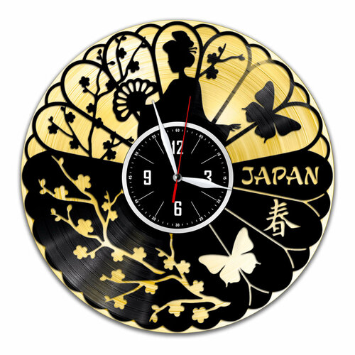 Япония - настенные часы из виниловой пластинки (с золотой подложкой)
