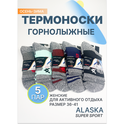 Носки Alaska, 5 пар, размер 37-41, бордовый, серый, синий, бирюзовый, черный