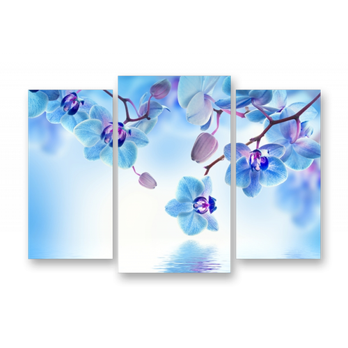 Модульная картина на стекле | Diva Kartina | Цветы. Голубые орхидеи над водой | 100X70 см