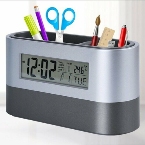Часы - органайзер настольные: будильник, термометр, календарь, 15.1 х 4.7 см, 2ААА