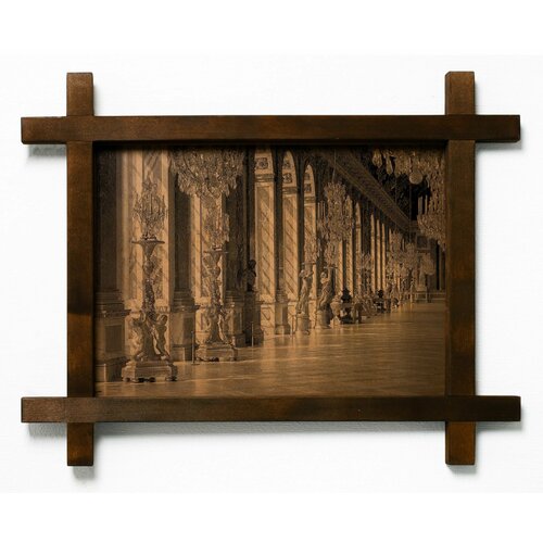 Картина Зеркальная галерея, Франция, гравировка на натуральной коже, интерьерная для украшения и декора на стену в деревянной раме, подарок, BoomGift