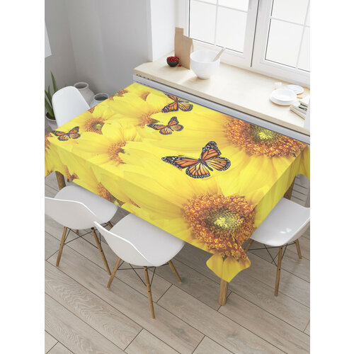 Скатерть прямоугольная JoyArty на кухонный стол "Бабочки на цветах" из оксфорда, 120x145 см
