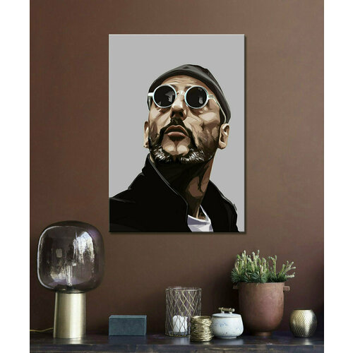 Картина на холсте для интерьера - "Леон, Жан Рено, зеркальные очки 40х60"