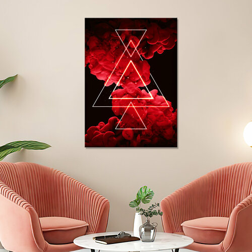 Картина интерьерная-Красный дым треугольники 20х30