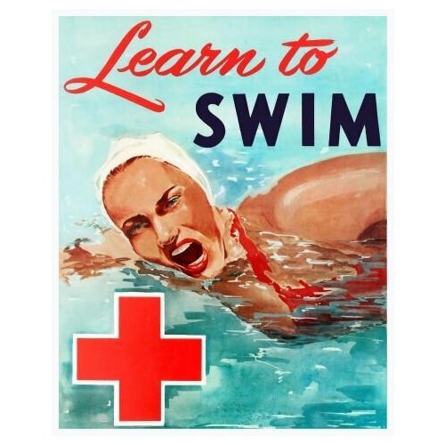 Плакат, постер на бумаге Lern to Swim-Учиться плавать. Размер 30 х 42 см