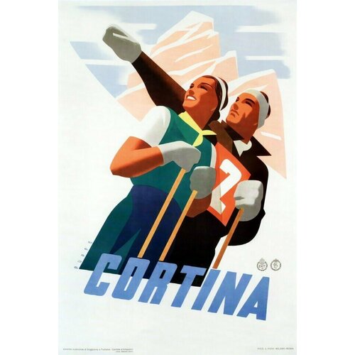 Плакат, постер на бумаге Skiing-Cortina dAmpezzo/Горные лыжи-Кортина-дАмпеццо. Размер 60 на 84 см