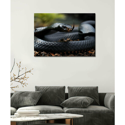 Картина - змея, чёрная мамба, чёрная змея, ядовитая змея, большая змея, кожа змеи (15) 60х80