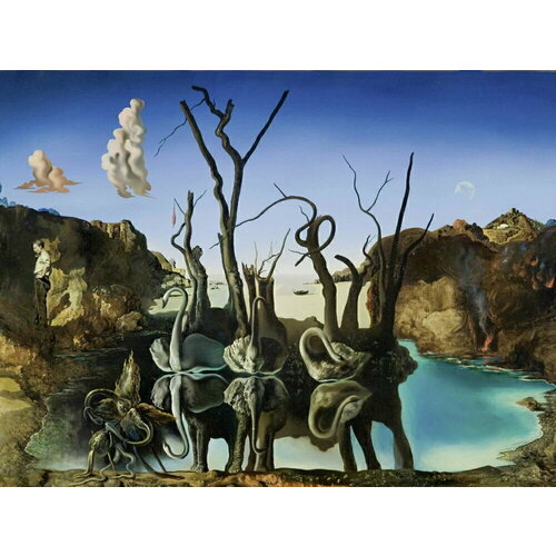 Плакат, постер на холсте Salvador Dali/Сальвадор Дали-Лебеди отраженные в слонах/искусство/арт/абстракция/творчество. Размер 60 х 84 см